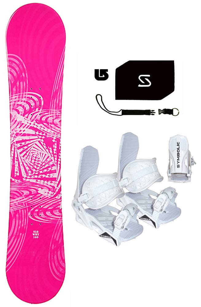 SLQ 140cm Why Blem Snowboard & Symbolic WHT Bindings & Leash, Stomp, Burton dcal Package (Bindings White S (fits 6-9), 140cm WHY Rocker (az10))
