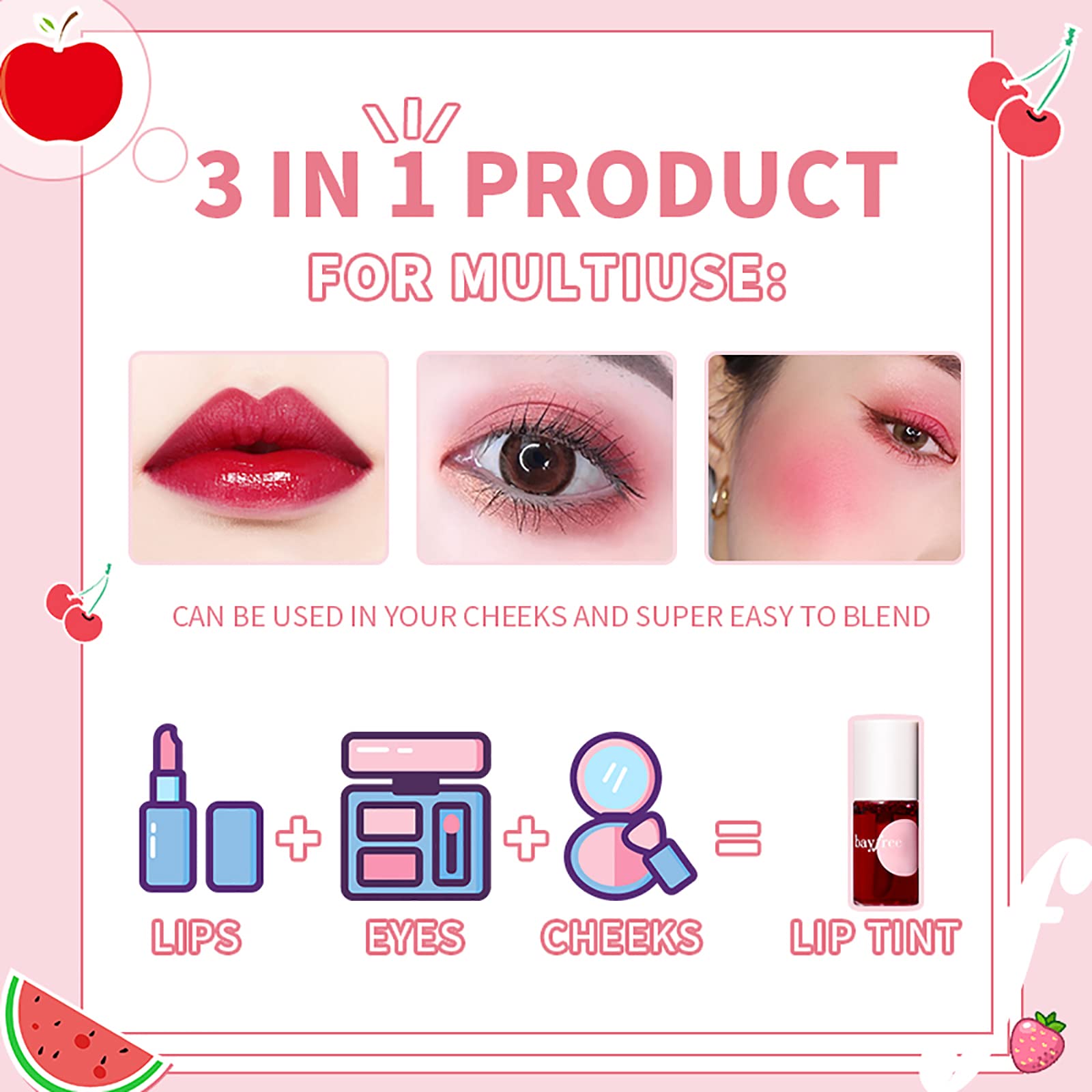 Yocisku 4 Colors Lip Tint and Stain Set, Liquid Lipstick Kit, Bright Vivid Tint for Lips, Cheeks, Eyes, Waterproof and 24 Hours Long Lasting, Moisturizing Fruity Color