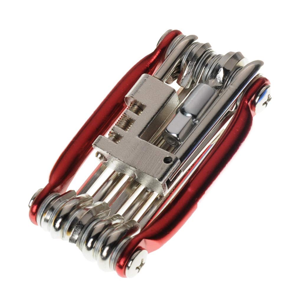 WAKAKA Outdoor Lightweight Durable Compact 11 in 1 Bicycle Multi Tool Sets Mountain Bike Cycling Multi Repair Perfect Tools for DIY Bicycle Project Accessories (Red)
