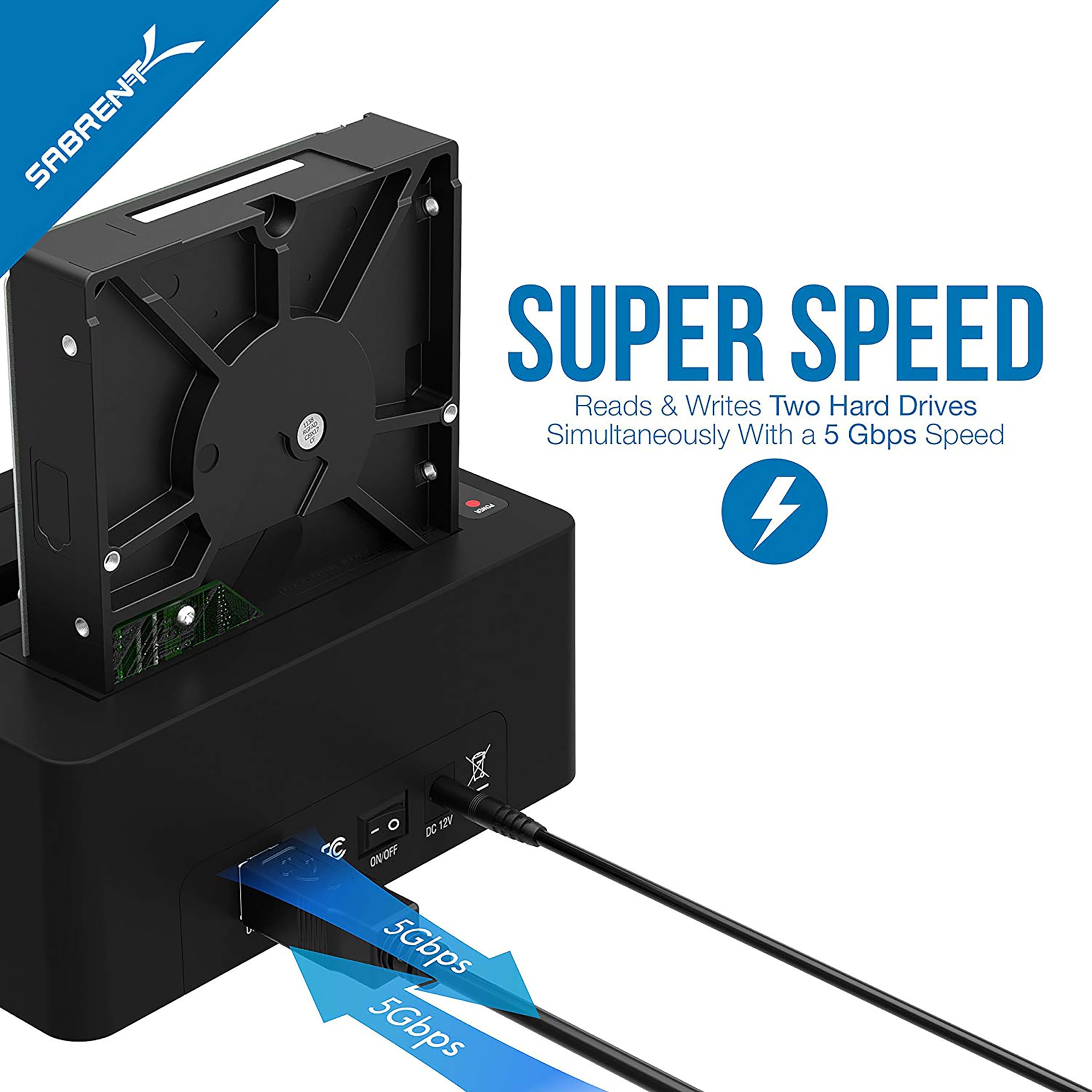 SABRENT USB 3.0 to SATA Dual Bay External Hard Drive Docking Station for 2.5 or 3.5in HDD, SSD with Hard Drive Duplicator/Cloner Function [22TB Support] (EC-DSK2)