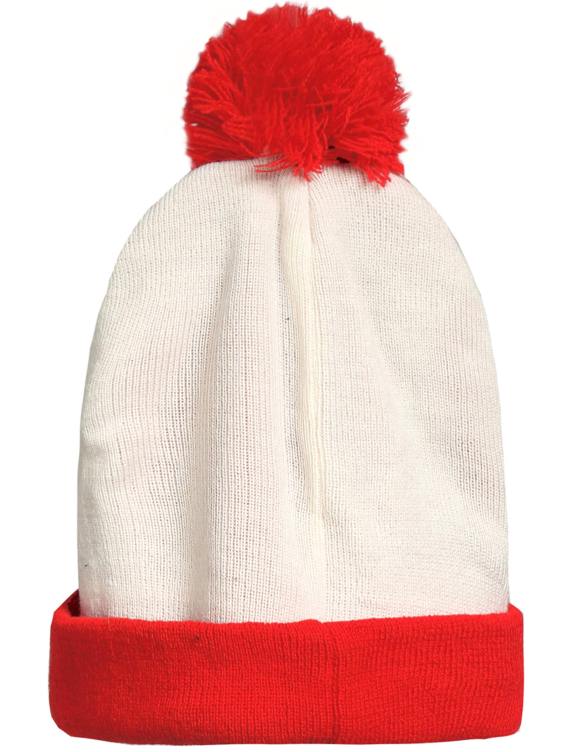 SSLR-Adult-Halloween-Beanie-Hat-Christmas Beanie Hat Red White Knitted Pompom Cuff (One Size, 3PCS-White Red)