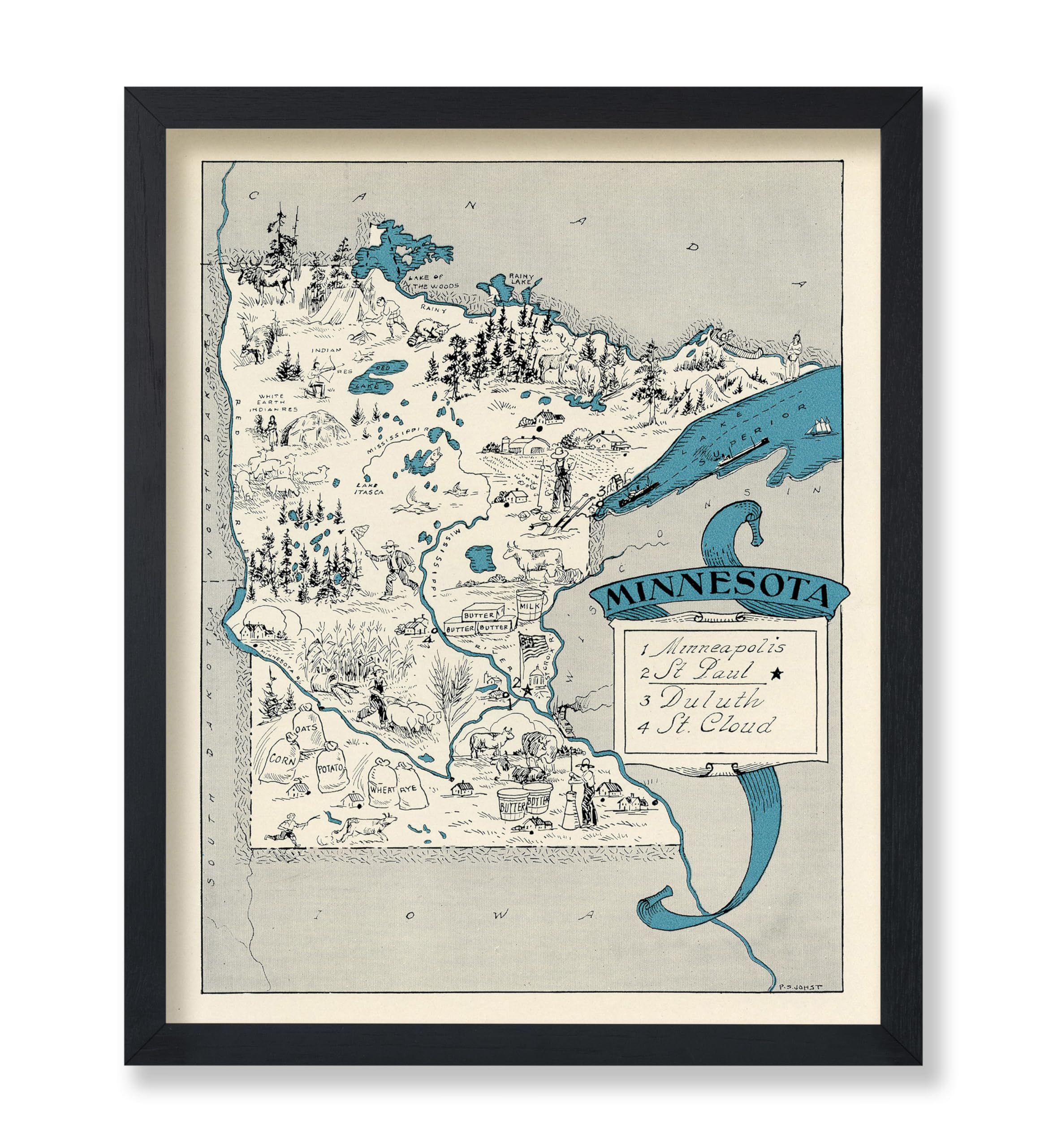 Poster Master Vintage Map Poster - Retro Minnesota Map Print - Minnesota State Map Art - Gift for Teacher, Student, Travel Lover - Decoration for Classroom, Office, Dorm - 8x10 UNFRAMED Wall Art