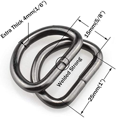 SKEMIX Extra Thick 4mm Welded Strong D Shape Rings D Ring Metal Heavy Duty Black 1” Inside Width 12 Pack for Dog Collars Harnesses Fabric Paracord DIY Strap Webbing Craft Smooth Rust Proof