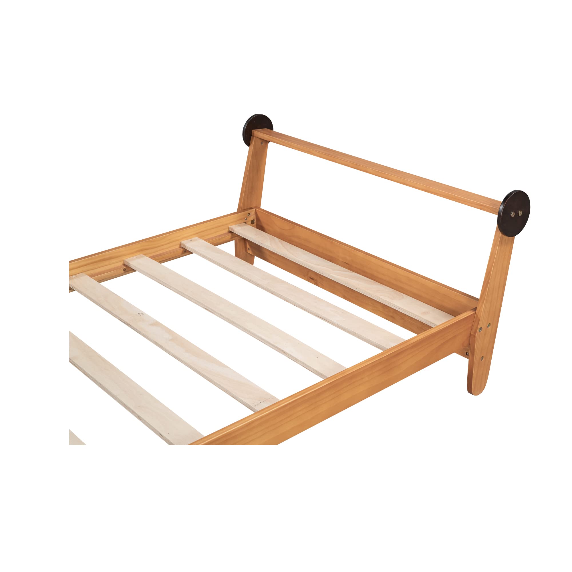 PRNDOLE Plane Shaped Twin Size Platform Bed with Rotatable Propeller and Shelves,Wood Twin Bed Frame,Natural