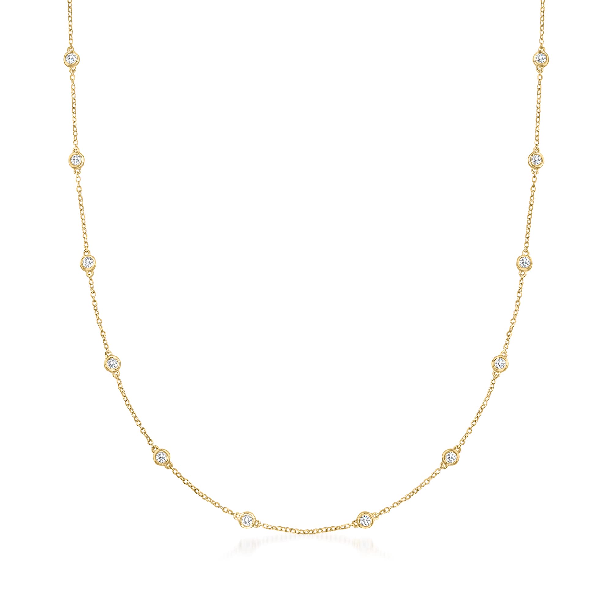 Ross-Simons 14kt Gold Bezel-Set Diamond Station Necklace