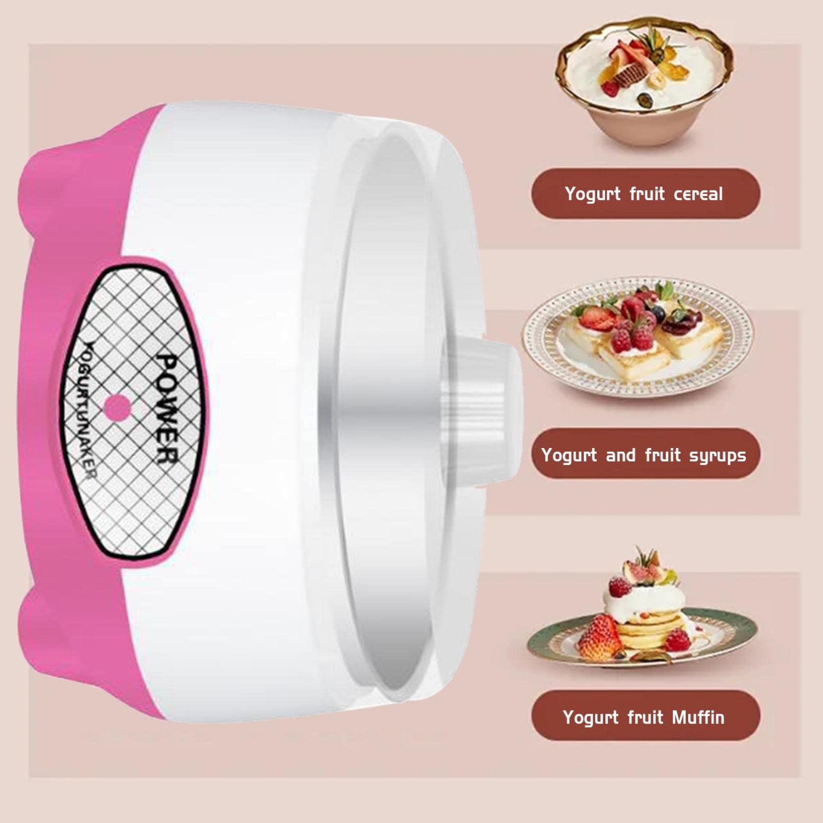 Yogurt Maker Machine, Greek Yogurt Maker, 1 Quart Capacity, Stainless Steel Inner Pot, Easy to Use, Handmade Food Gadget, for Home Organic Yogurt (pink)