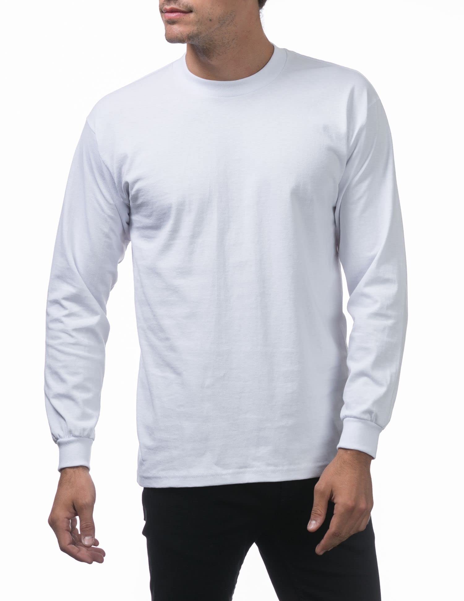 Pro Club Men's Heavyweight Cotton Long Sleeve Crew Neck T-Shirt, Snow White, 3X-Large