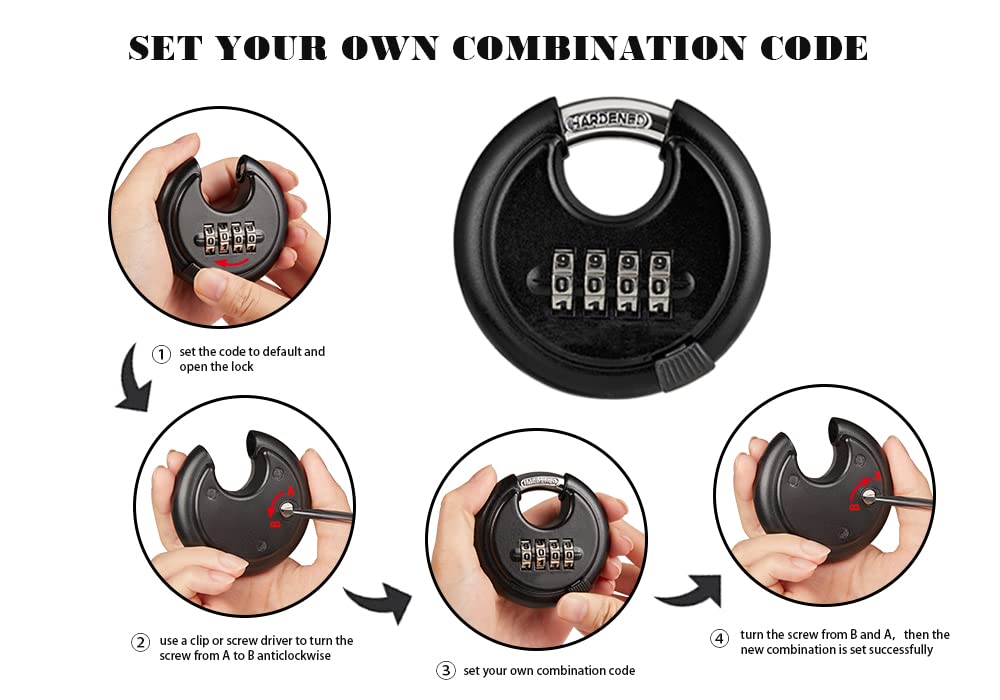 WULALACK 70mm Combination Discus Lock, Disc Padlock Combination for Garage, Outdoor Fence, Shed, Storage Unit, Trailer, 1 Pack