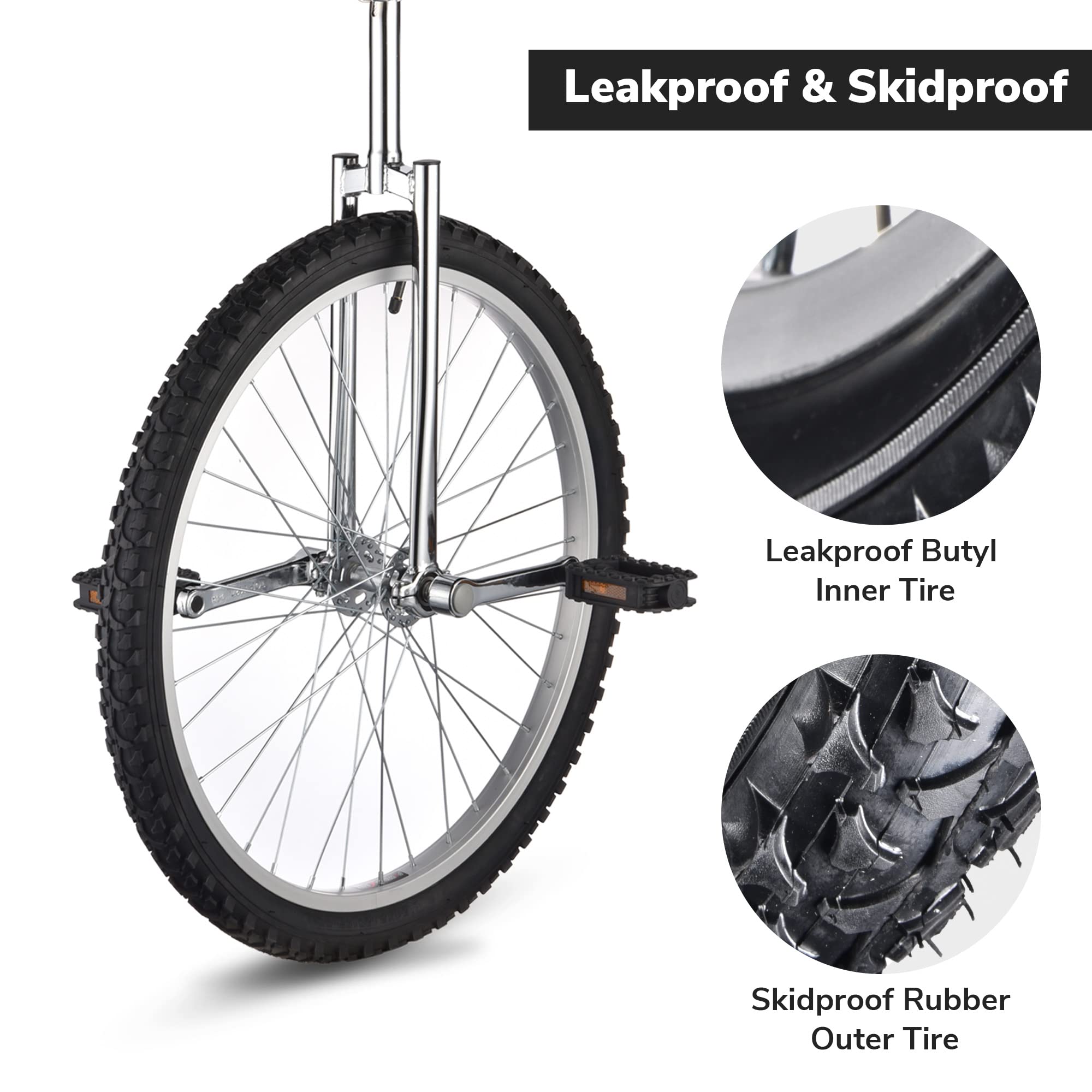 OEM Control Best Gift Chrome Polished 24 Inch in 24" Mountain Bike Wheel Frame Unicycle Cycling Bike with Comfortable Release Saddle Seat