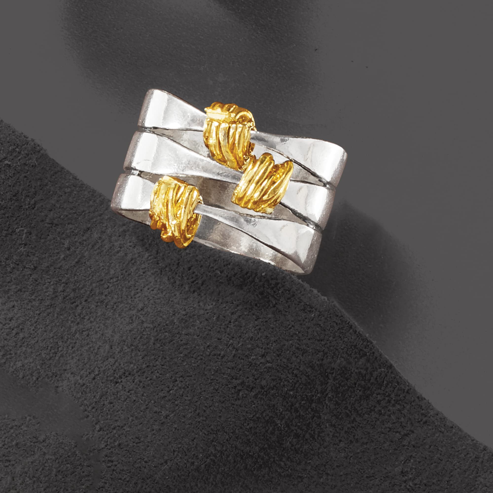 Ross-Simons Two-Tone Sterling Silver Wrapped Station Ring. Size 9