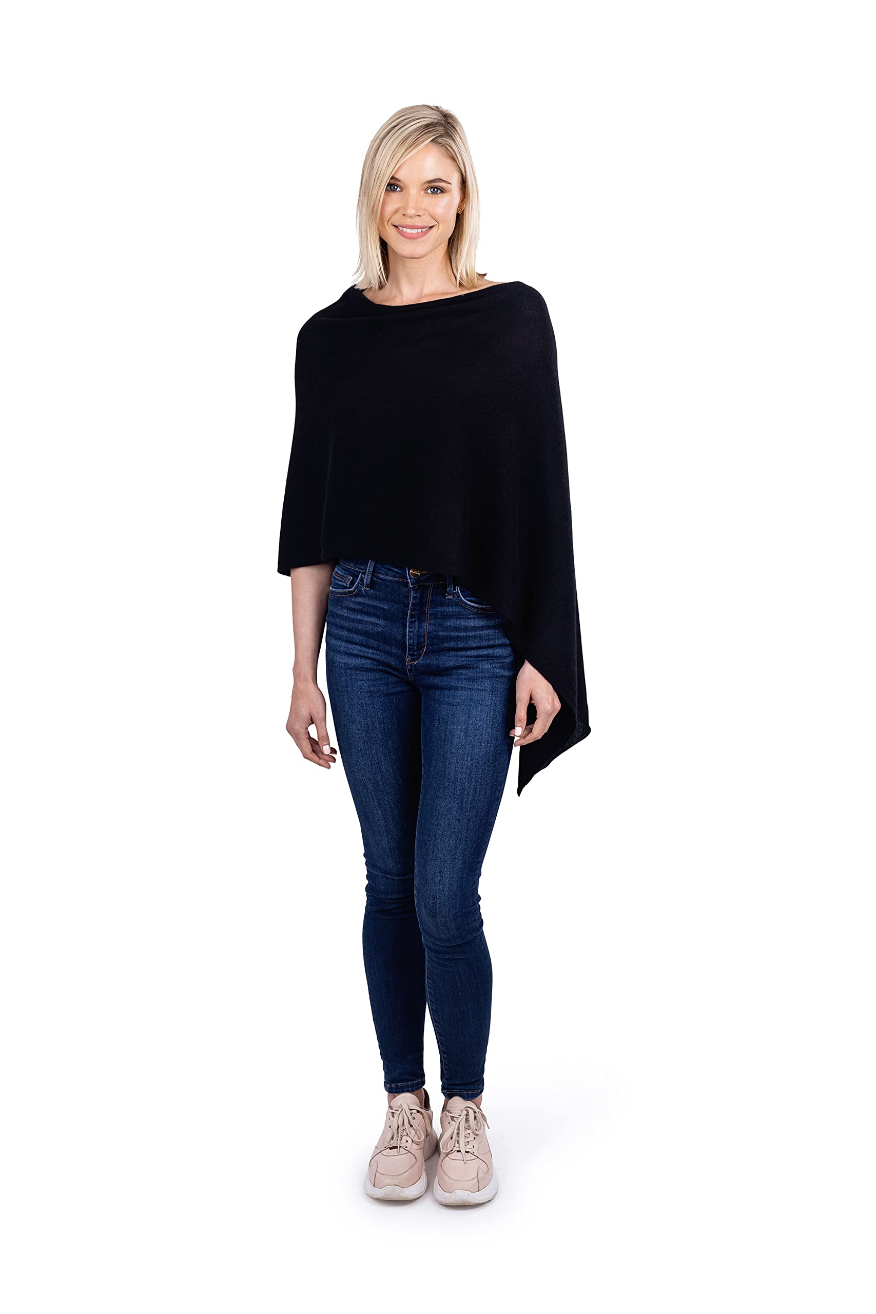 Velanio Cashmere Cashmere Knitted Poncho 100% Mongolian Cashmere Dress Topper for Women Wrap [Gift Box]