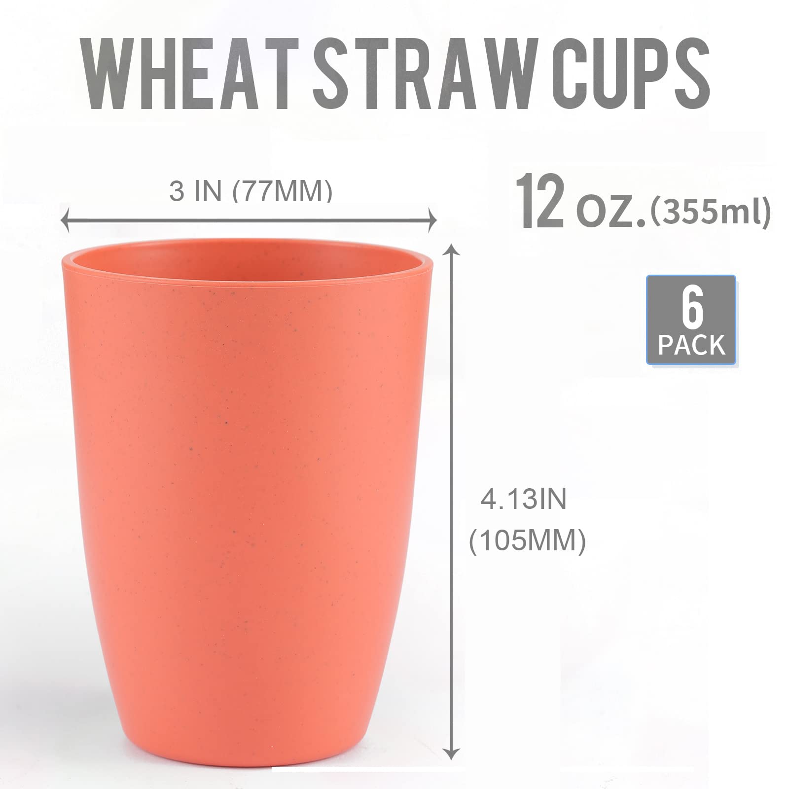 WUXURUN 6 Pack Wheat Straw Cup, Unbreakable Reusable Drinking Cups Water Cup, Stackable Coffee Cup Juice Tumblers, Mug for Coffee, Tea, Water, Milk, Juice