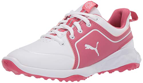 Puma Golf Unisex-Kid's Grip Fusion 2.0 Golf Shoe, Puma White-Rapture Rose, 5 M US Big Kid