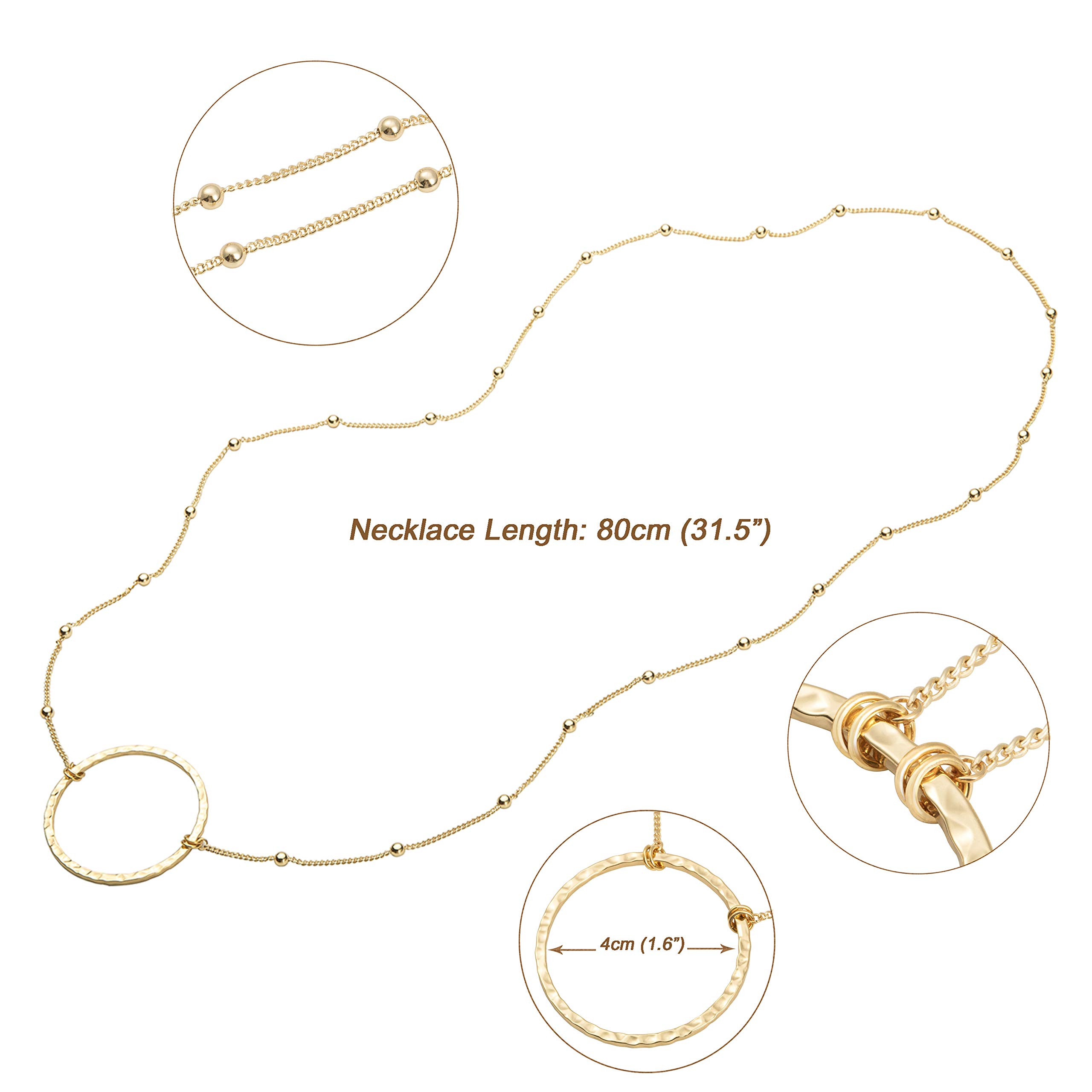 SOFYBJA Hammered Karma Open Circle Pendant Necklace Long Satellite Beaded Chain 18K Gold Plated Jewelry for Women