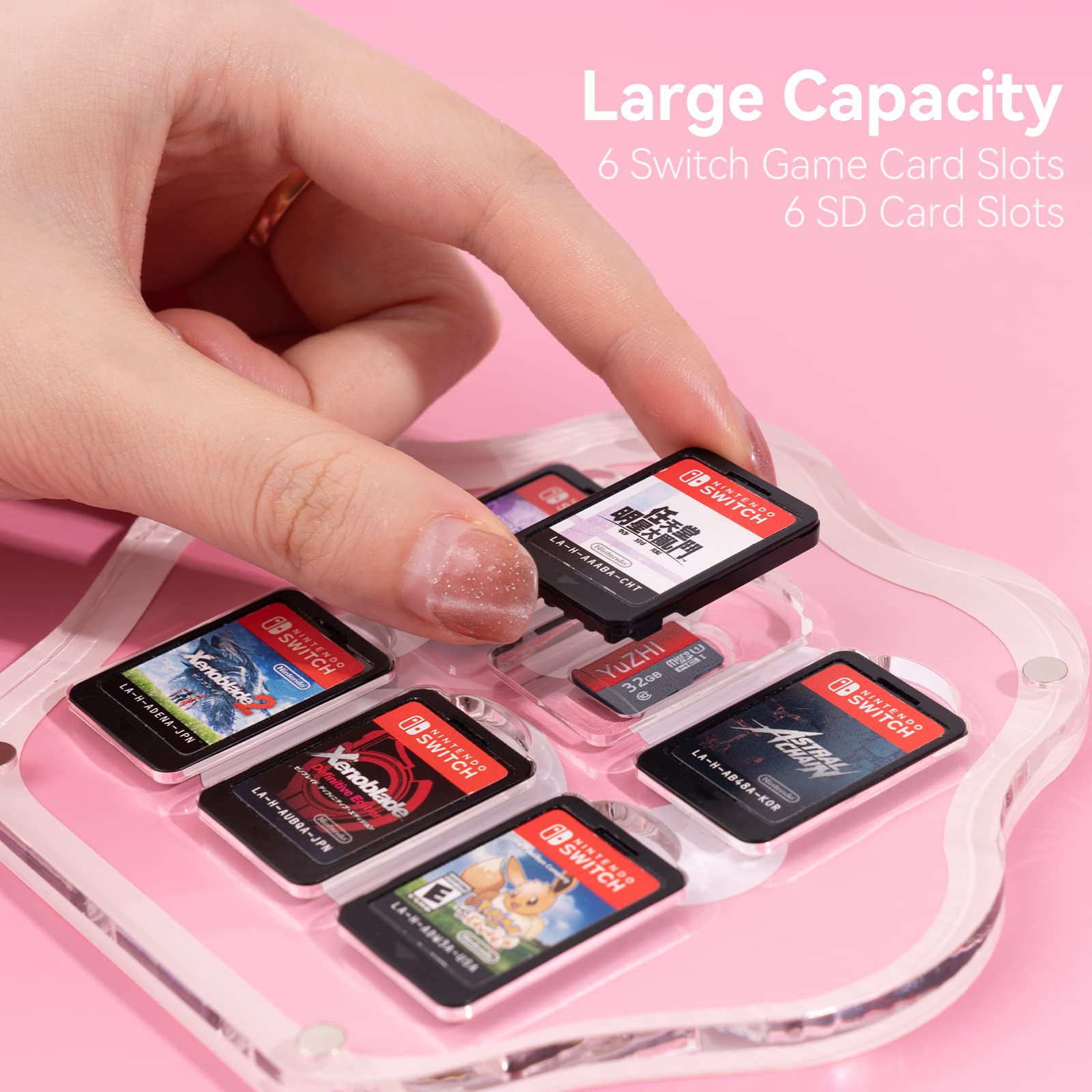 YOCORE Cute Cat Paw Game Card Case Compatible with Nintendo Switch- Transparent Hard Shell Game Card Holder for Switch Card Storage with 6 Game Card Slots Cartridge