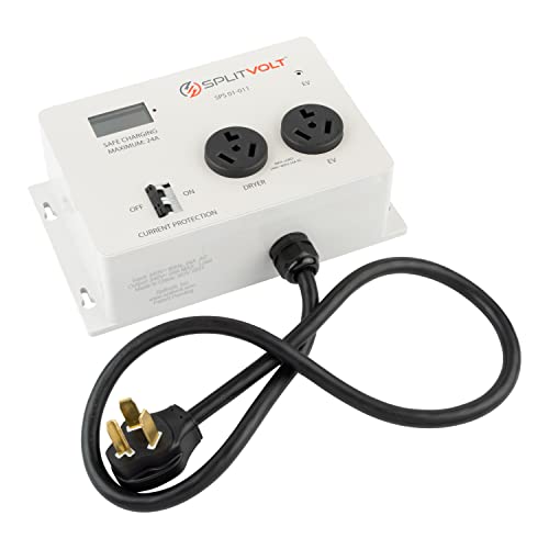 Splitvolt NEMA 10-30/10-30 Splitter Switch 10-30 Plug to Two 10-30 Outlets (A&B) - Automatic Power Switching for Dryer and EV and Real-time Display, 24 Amp, 240V EVSE
