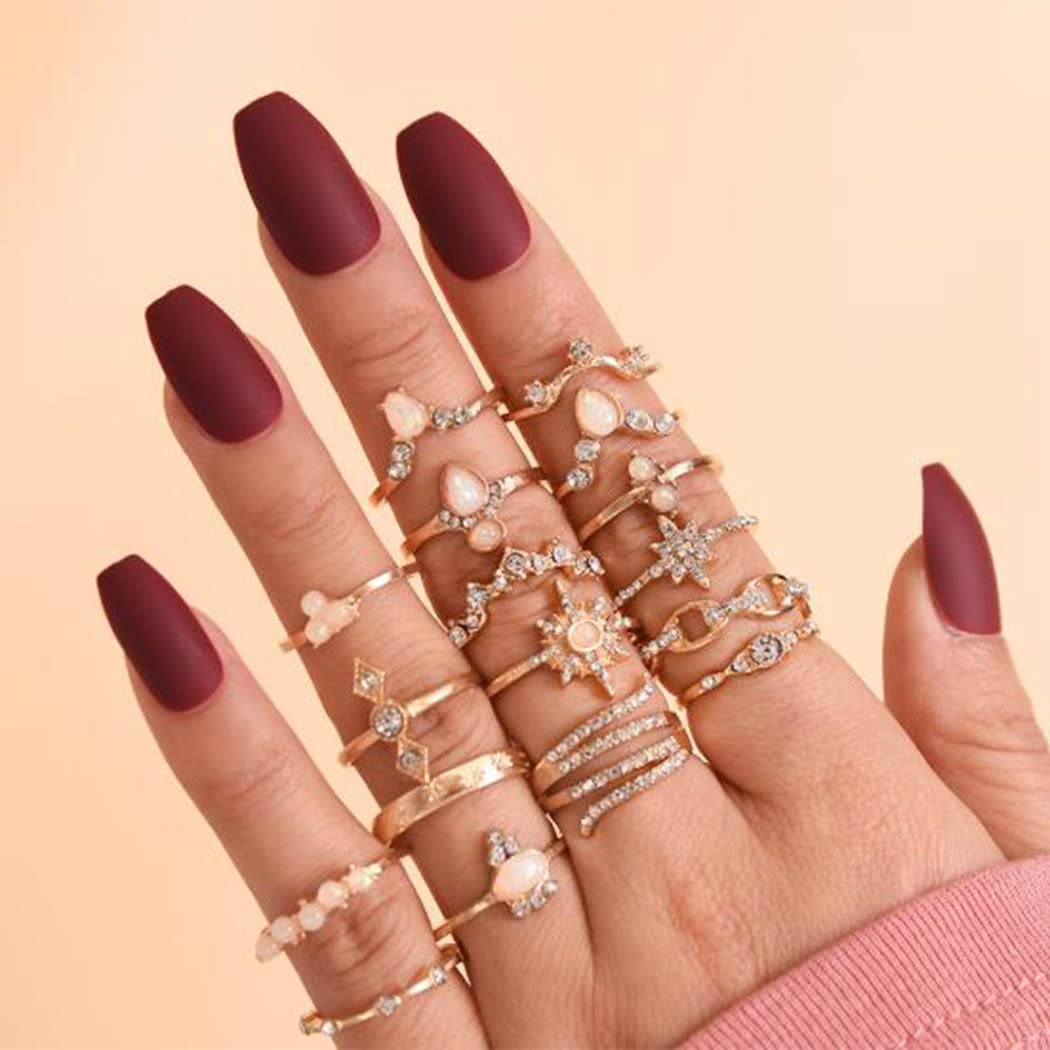 TWINKLEDE Boho Stackable Rings 17Pcs Rhinestone Finger Rings Gold Crystal Joint Knuckle Rings for Women