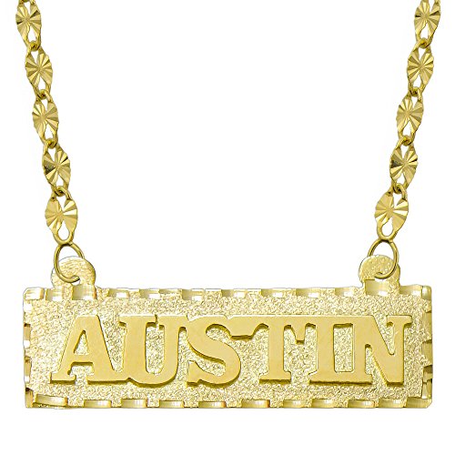 Pyramid Jewelry 14K Yellow Gold Personalized Name Plate Necklace - Style 1 (20 Inches, Twisted Star Chain)