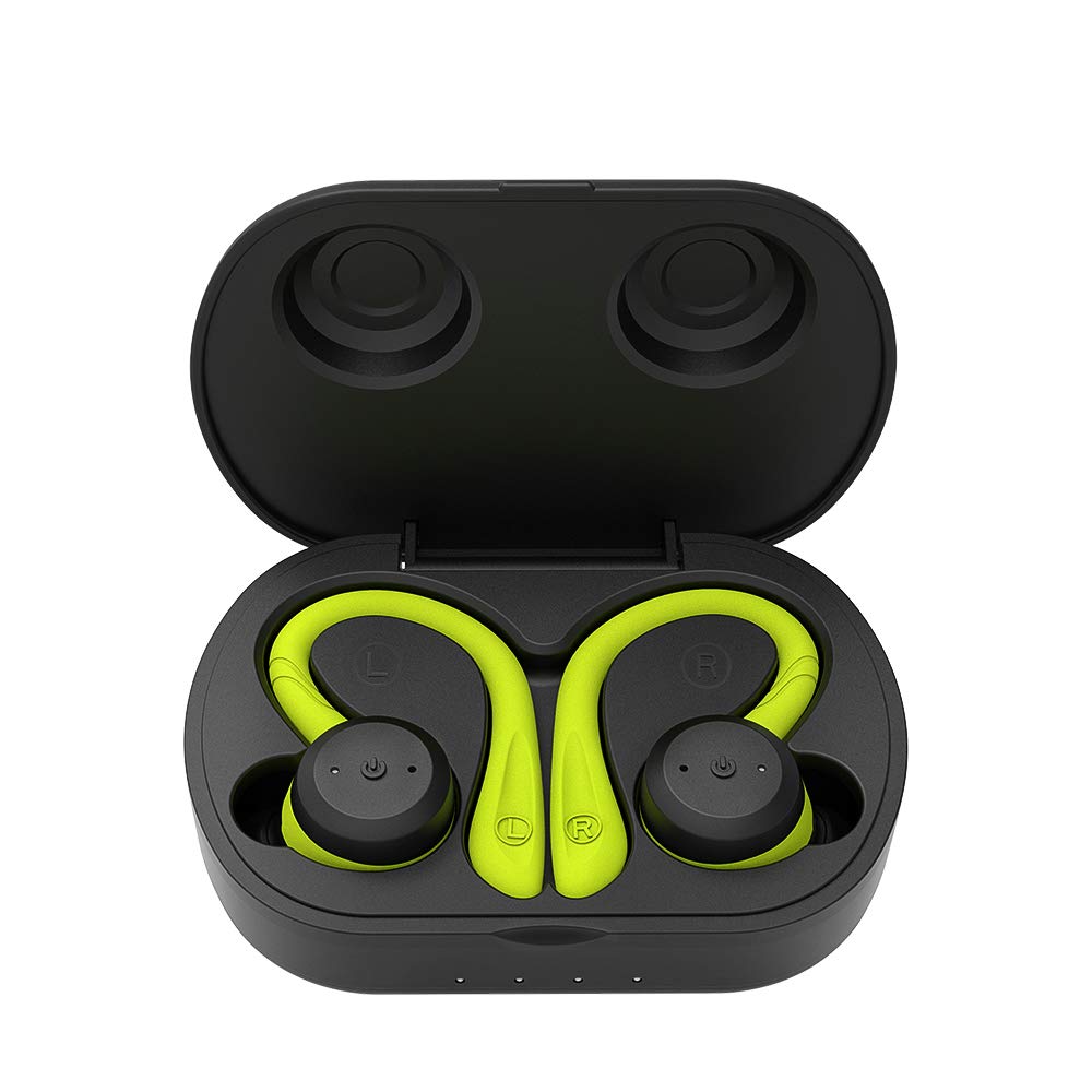 SinFoxeon IPX7 Waterproof Noise Cancelling True Wireless Earbuds Bluetooth 5.0 Headset with Mic and Charging Case Supporting Wireless Charging Headphones (Green)