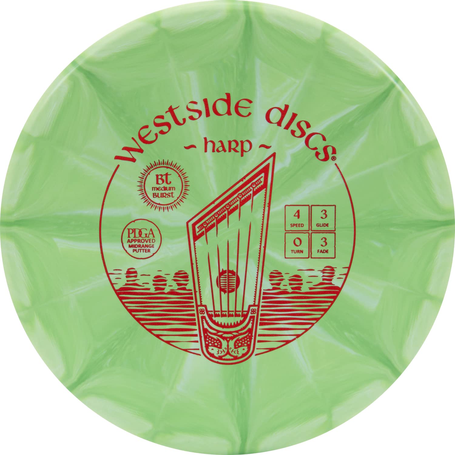 Westside Discs BT Medium Burst Harp Disc Golf Putter | Overstable Frisbee Golf Putt and Approach Disc | Stamp Colors Will Vary (Green)