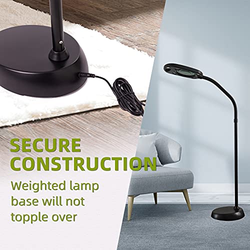UMPOOL Magnifying Floor Lamp 5X & Bright LED Floor Lamp Hand Free with Adjustable Gooseneck,2-in-1 Magnifier Daylight Work Light for Reading, Repair, Crafts, Sewing etc. (Black)