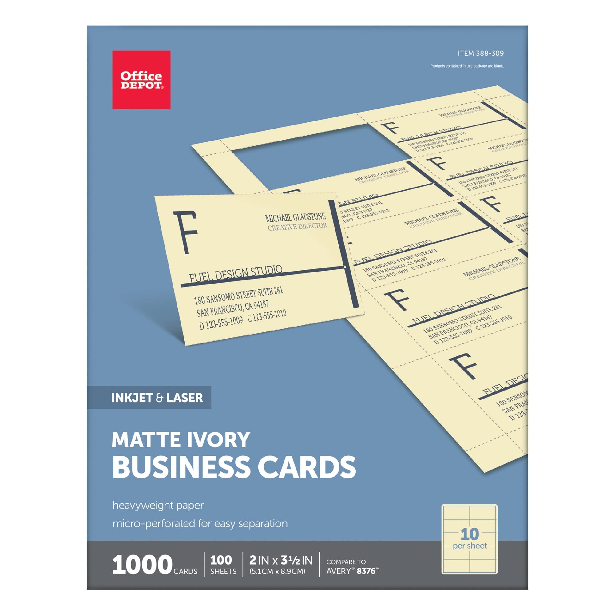Office Depot Matte Business Cards, 2in. x 3 1/2in., Ivory, Pack of 1,000, 23004