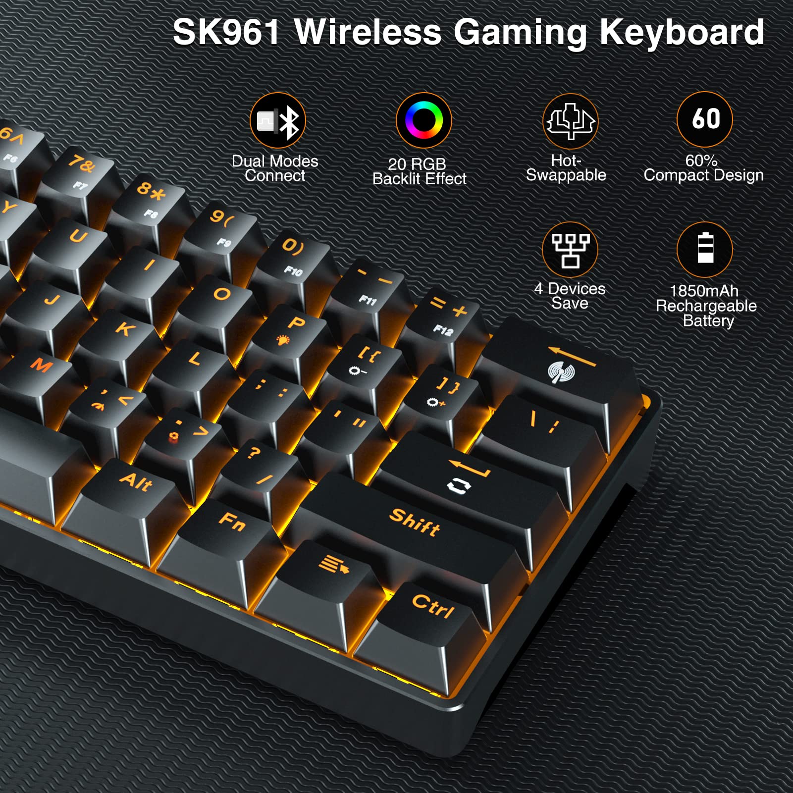 SOLAKAKA 65% Bluetooth Mechanical Keyboard, with RGB Backlit, Arrow Keys, Compact 68-Keys Hot Swappable, USB Wired Gaming Keyboards for Windows PC Mac Gamer, Blue Switch
