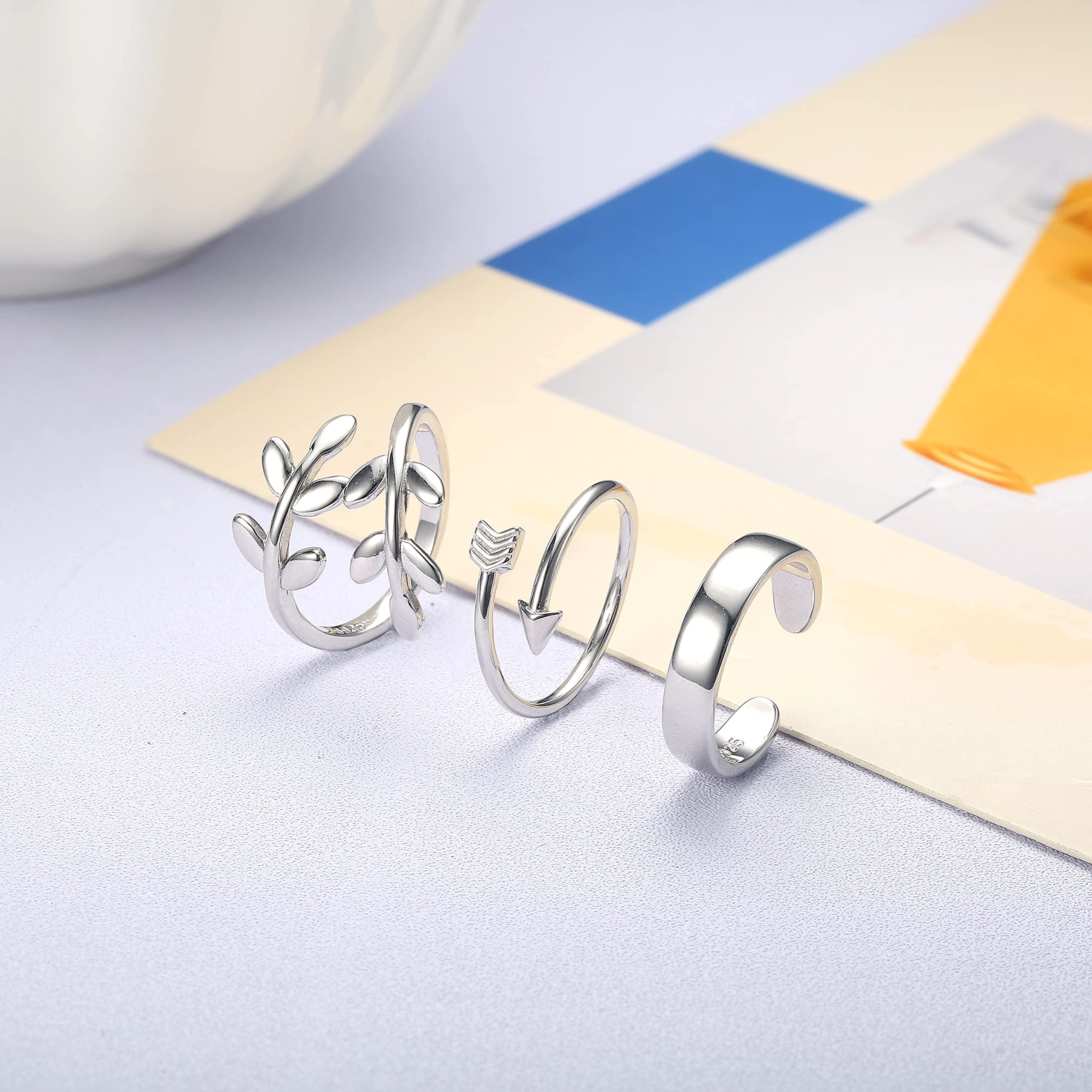 Ubjuliwa 3Pcs Sterling Silver Toe Rings for Women Open Toe Rings Set Soft Cuff Arrow Leaf Toe Ring Beach Adjustable Hawaiian Foot Gift Jewelry