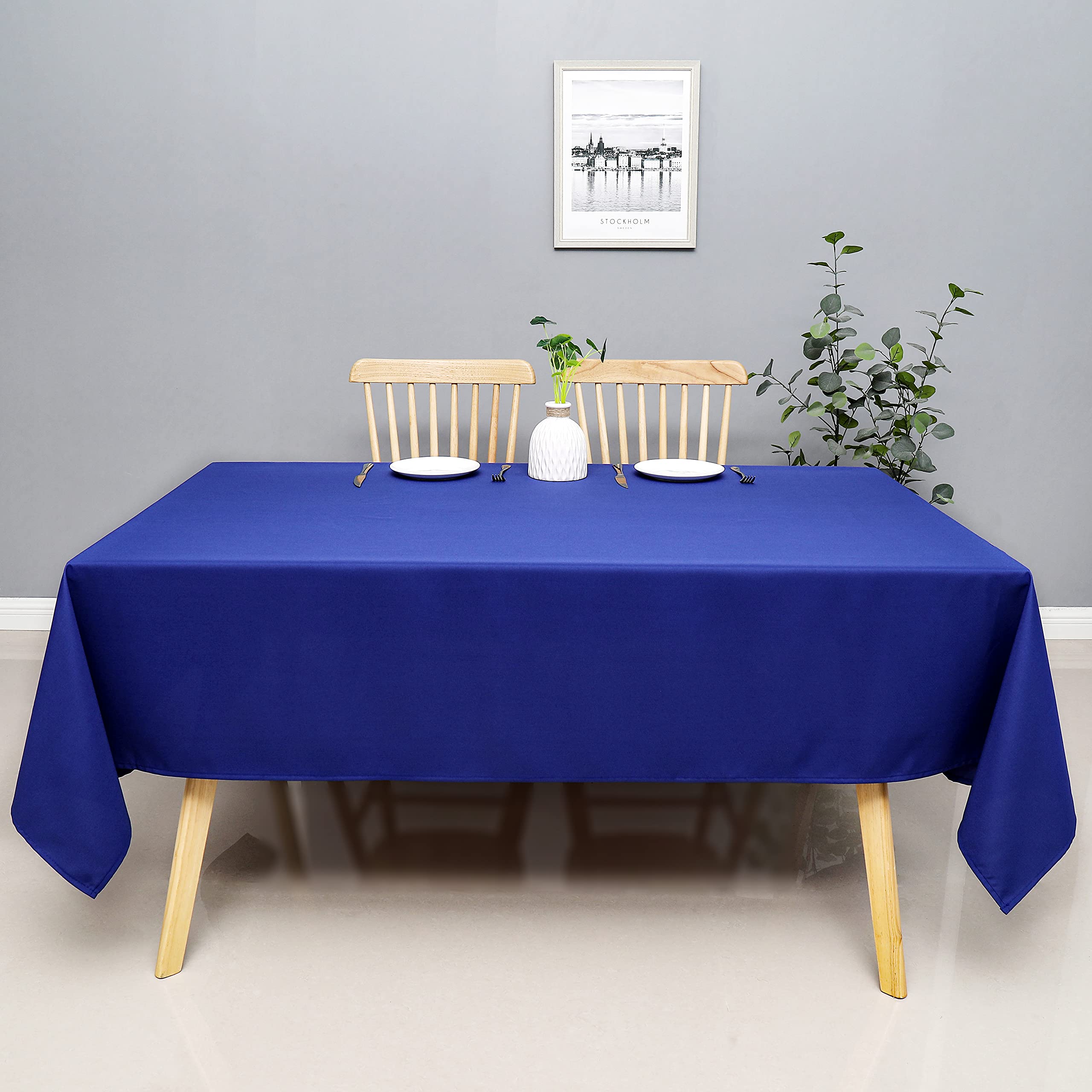 Wewoch Royal Blue Rectangle Tablecloth Wrinkle Resistant Washable Fabric Table Cloth for Dining,Kitchen, Parties Weddings and Outdoor Use 60 Inch by 84 Inch