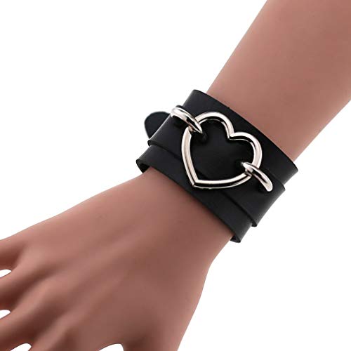 ZHQI Black Wristband Cuff Belt Bracelet Bangle Leather Rope Black Punk Rock Bracelet (Black style 2, Zinc Alloy)