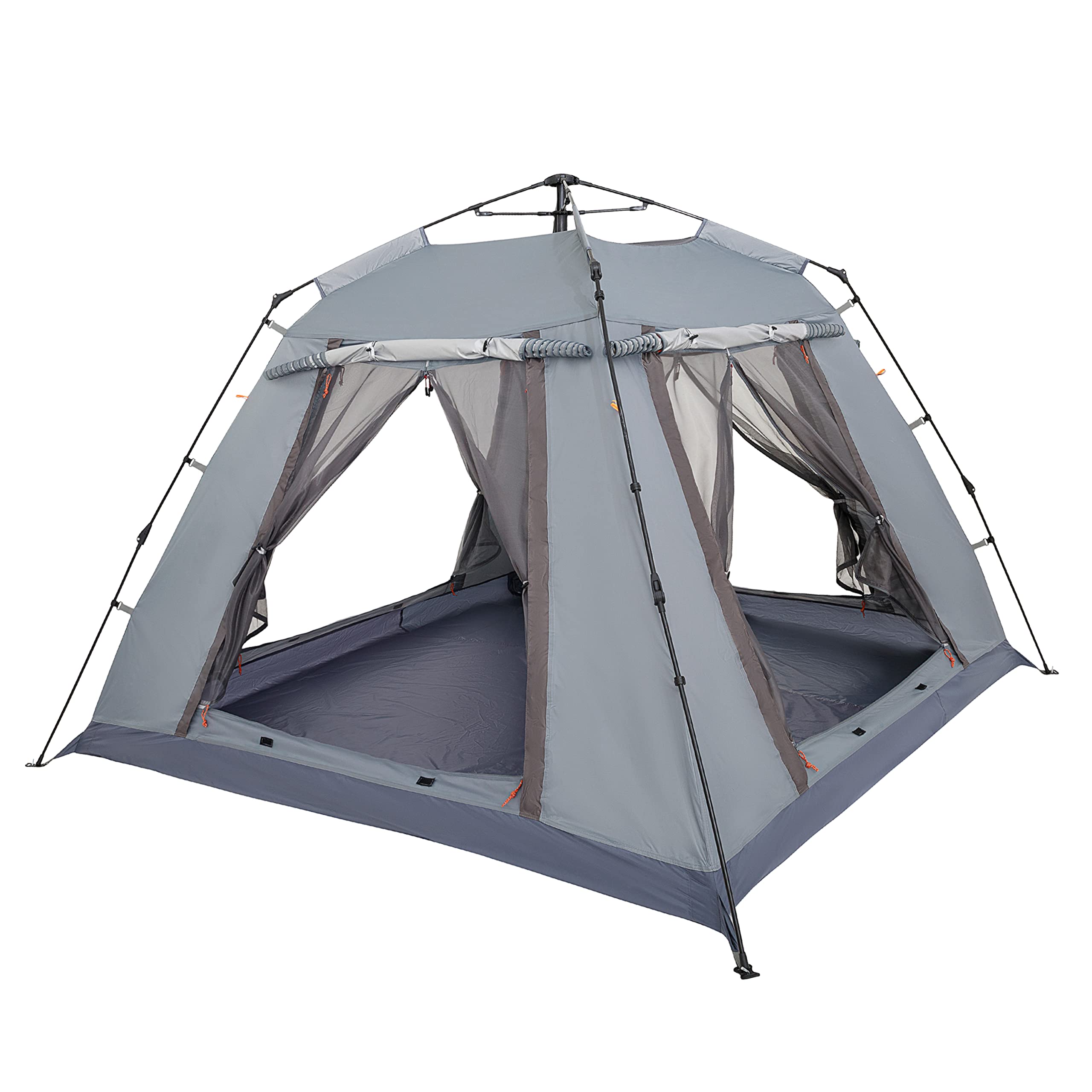 Ubon 4 Person Lightweight Camping Tent Easy Setup Large Cabin Tent Water Resistant Instant Tent with Sun Shade for Outdoor Hiking Four Large Mesh Windows for Optimized Ventilation -Gray