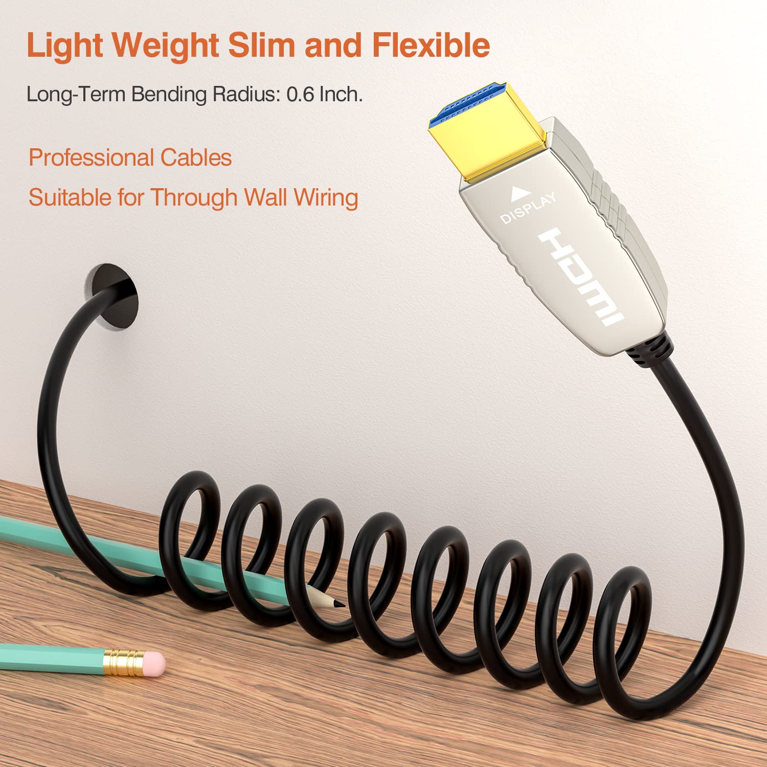 RUIPRO 4K Micro HDMI Fiber Optic Cable 33 Feet 18Gbps 4K@60Hz ARC HDR10 Ultra Slim Flexible HDMI 2.0b Cable