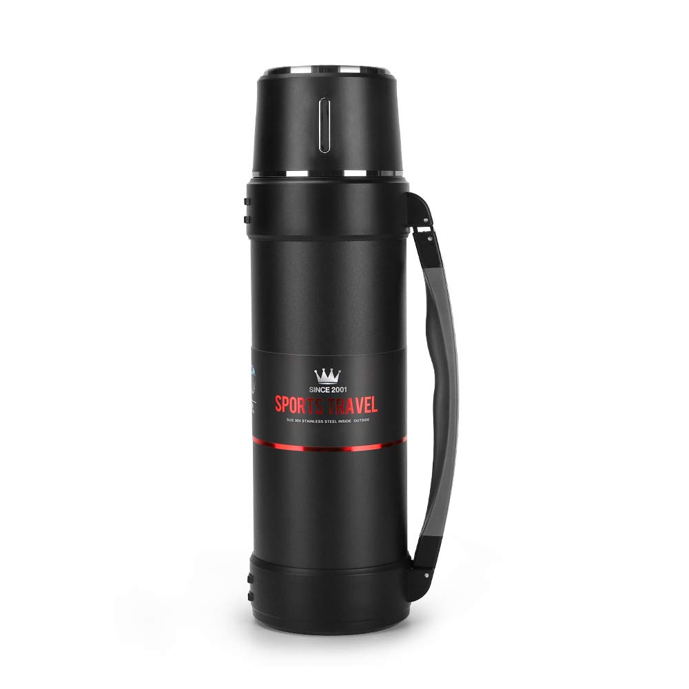 Stainless Steel Thermoses with Cup – 64 oz Double-Wall Vacuum Insulated Water Bottle for Travel – Camping Coffee Thermoses with Handle – Keeps Liquid Hot or Cold,Leak Resistant,Black