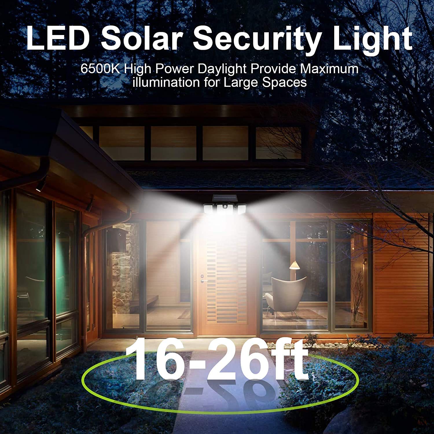Solar Lights Outdoor, 176 LED Wireless Led Solar Motion Sensor Lights Outdoor, 3 Heads 270. Wide Angle with 3 Lighting Modes, IP65 Waterproof Solar Security Lights for Front Door Yard Garage(2-Pack)