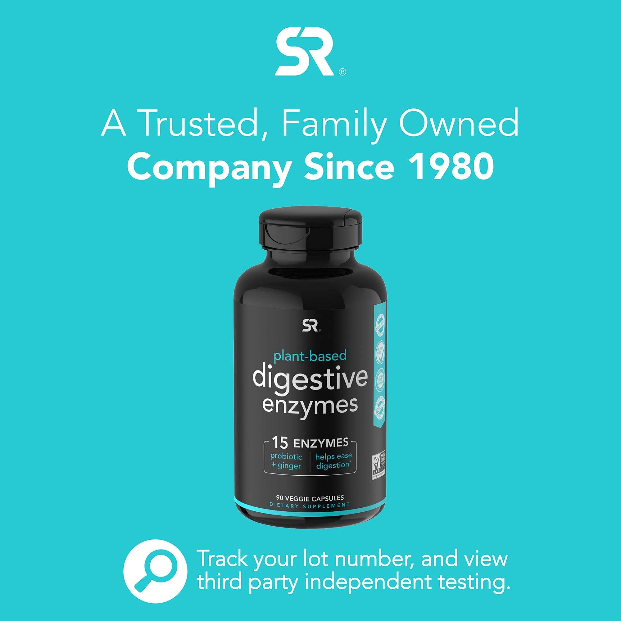 Sports Research Digestive Enzymes with Probiotics & Ginger - Plant Based for Dairy, Protein, Sugar & Carbs - Non-GMO Verified & Vegan Certified (90 Veggie Capsules)