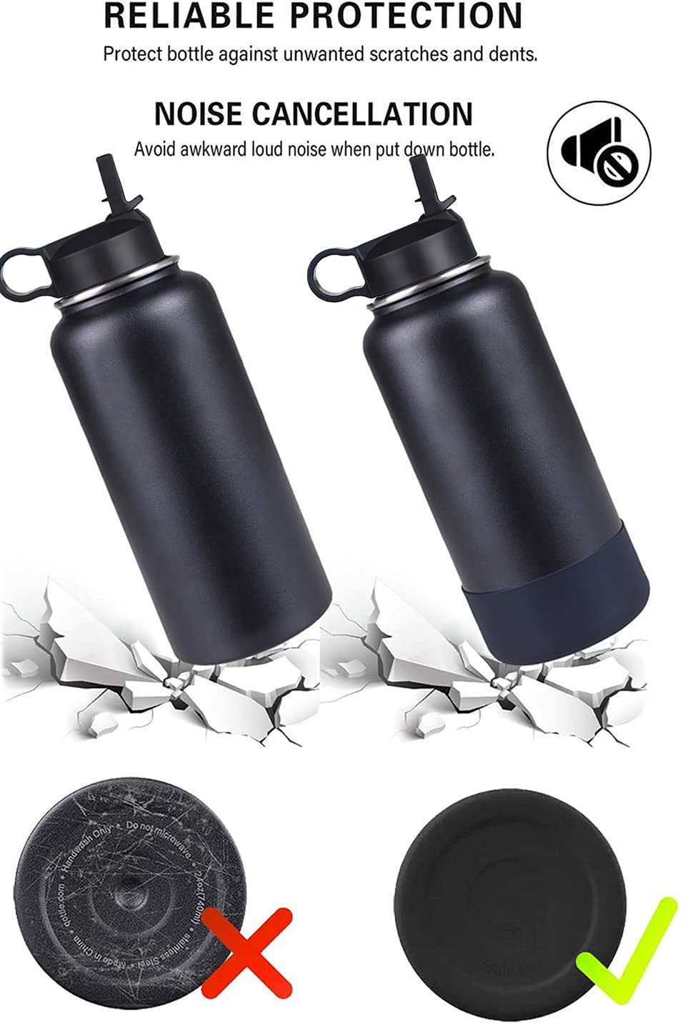 SPORTULA Straw Lid with Boot compatible with Hydro Flask Wide Mouth and other Insulated Sport Water Bottles (Black, Fit 32/40 oz Bottle)