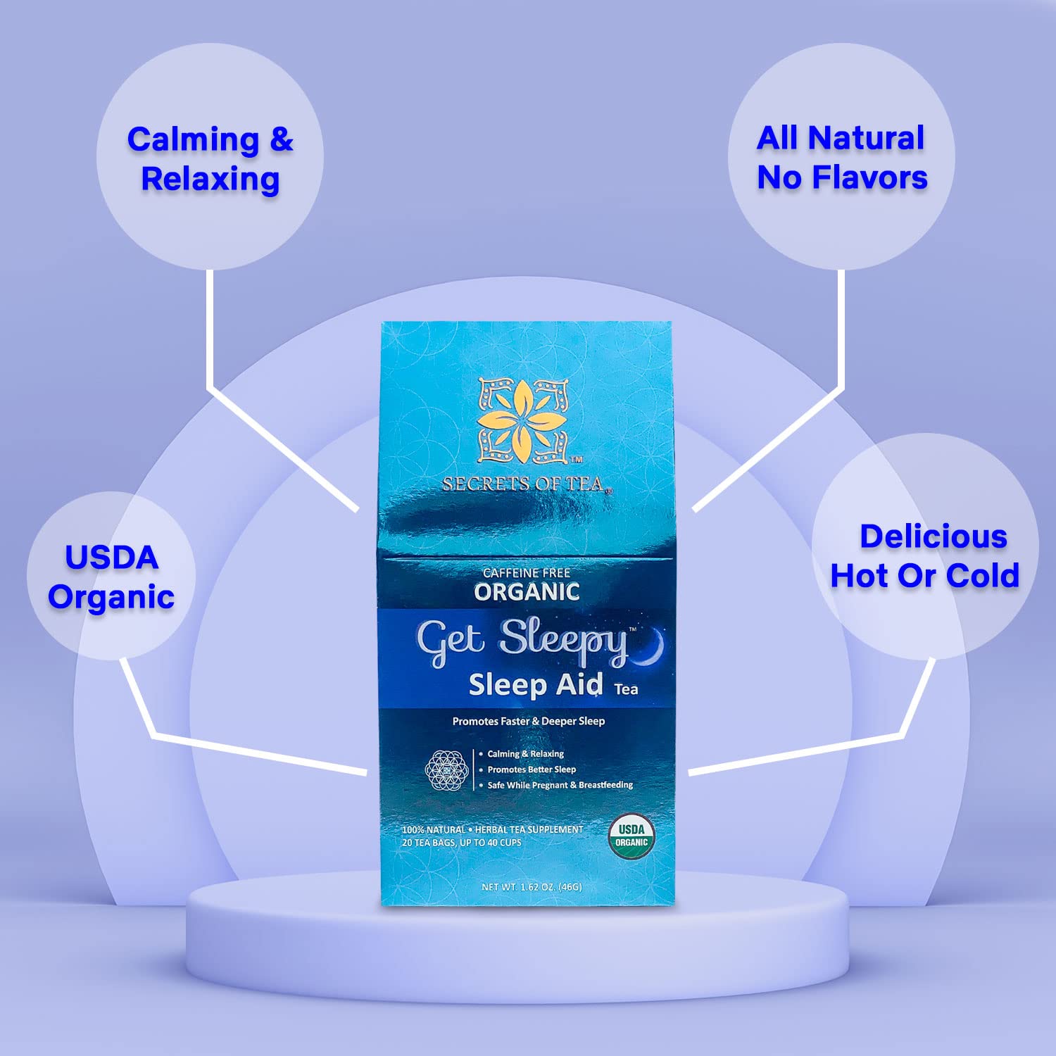 Secrets Of Tea Relaxation Tea - Natural USDA Organic Caffeine-Free Herbal Tea with Lavender, Chamomile Herbal Tea - 20 Count(1 Pack)