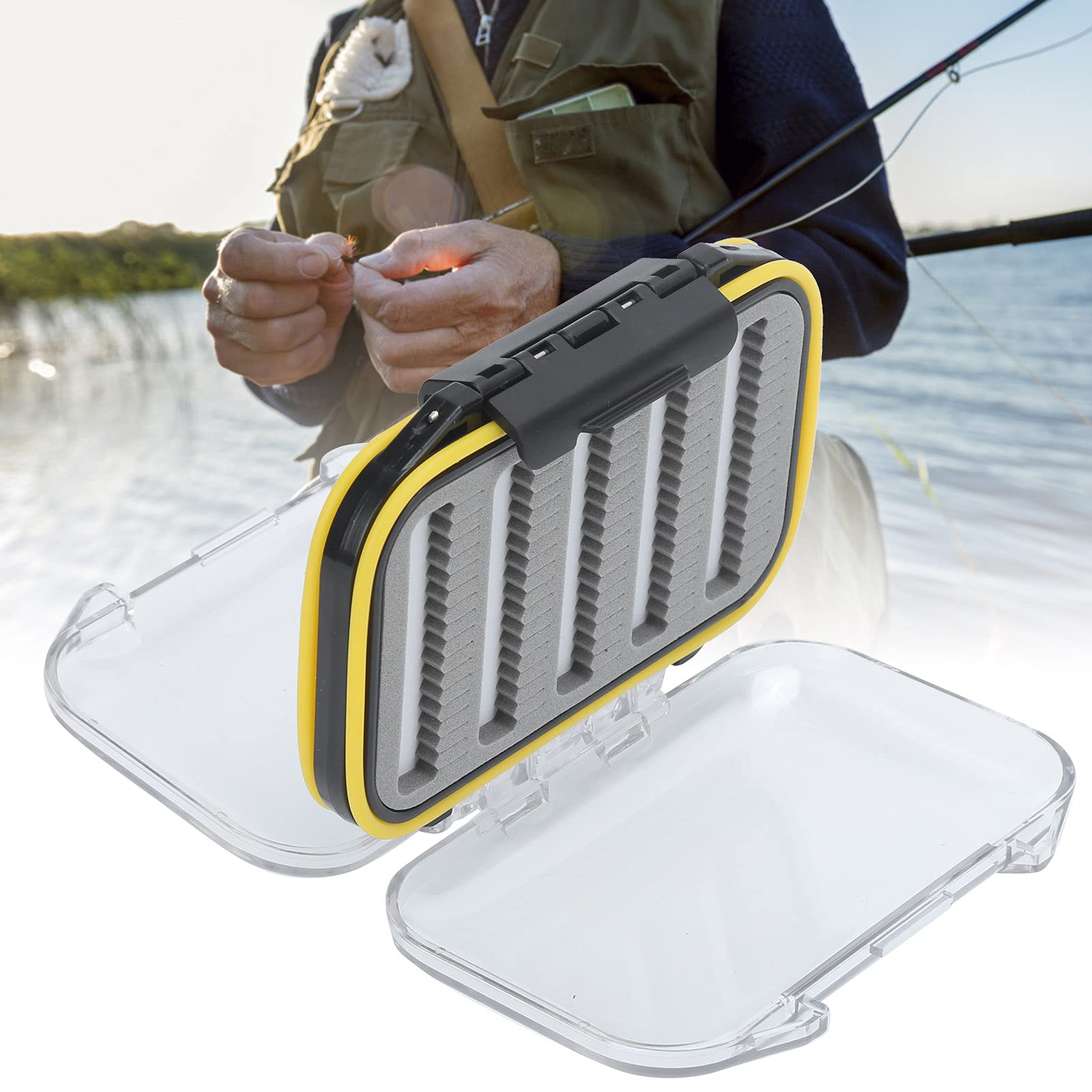 Yeuipea Fishing Lure Container,Double Sided Transparent Fly Fishing Tackle Hook Preservation Box Fishing Accessory