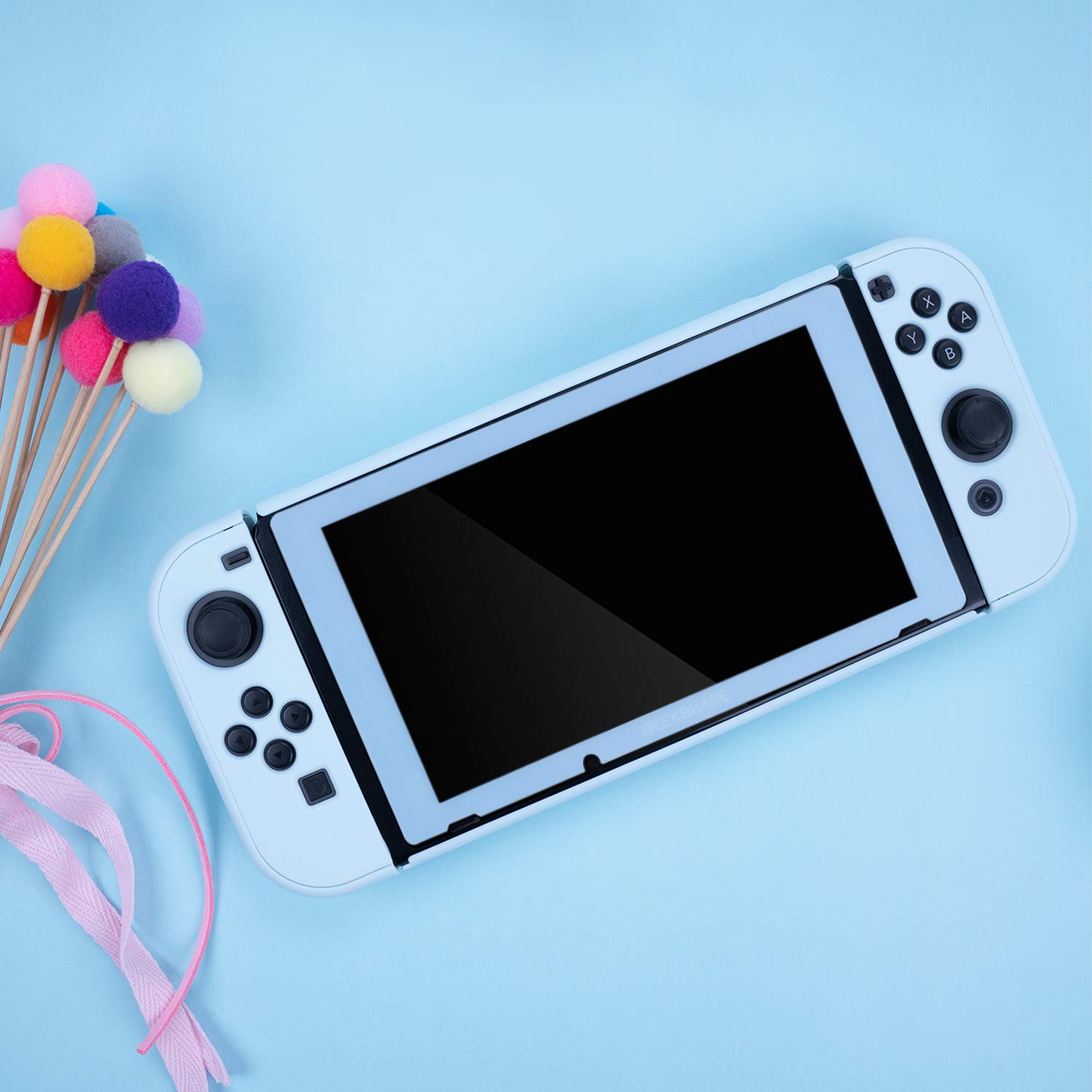 U Core Protective Case and Tempered Glass Screen Protector Compatible with Nintendo Switch, Soft Touch DIY Replacement Shell with Shock-Absorption and Anti-Scratch - Hyacinth Blue