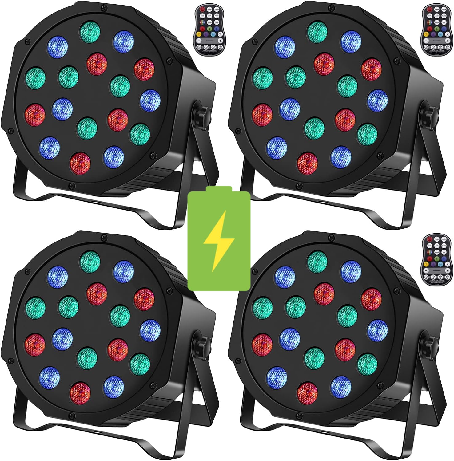 U`King Rechargeable Par Lights Wireless 18 RGB Stage Lighting Battery Powered Uplights DMX Control Uplighting for Wedding DJ Disco Show Church(4 Pack)