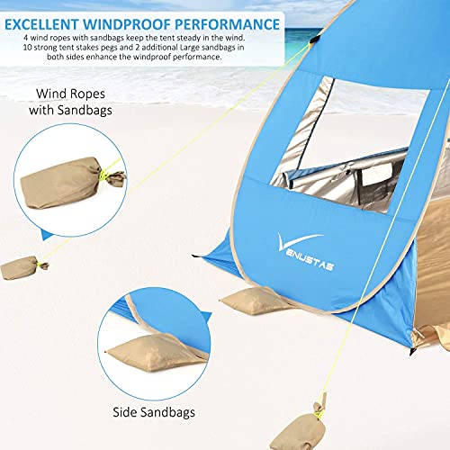 Venustas Beach Tent, Pop Up Beach Tent, Pop Up Beach Shade with UPF 50+, Portable Sun Shade Pop Up Tent, Light Weight Pop Up Beach Shade for 3-4 People