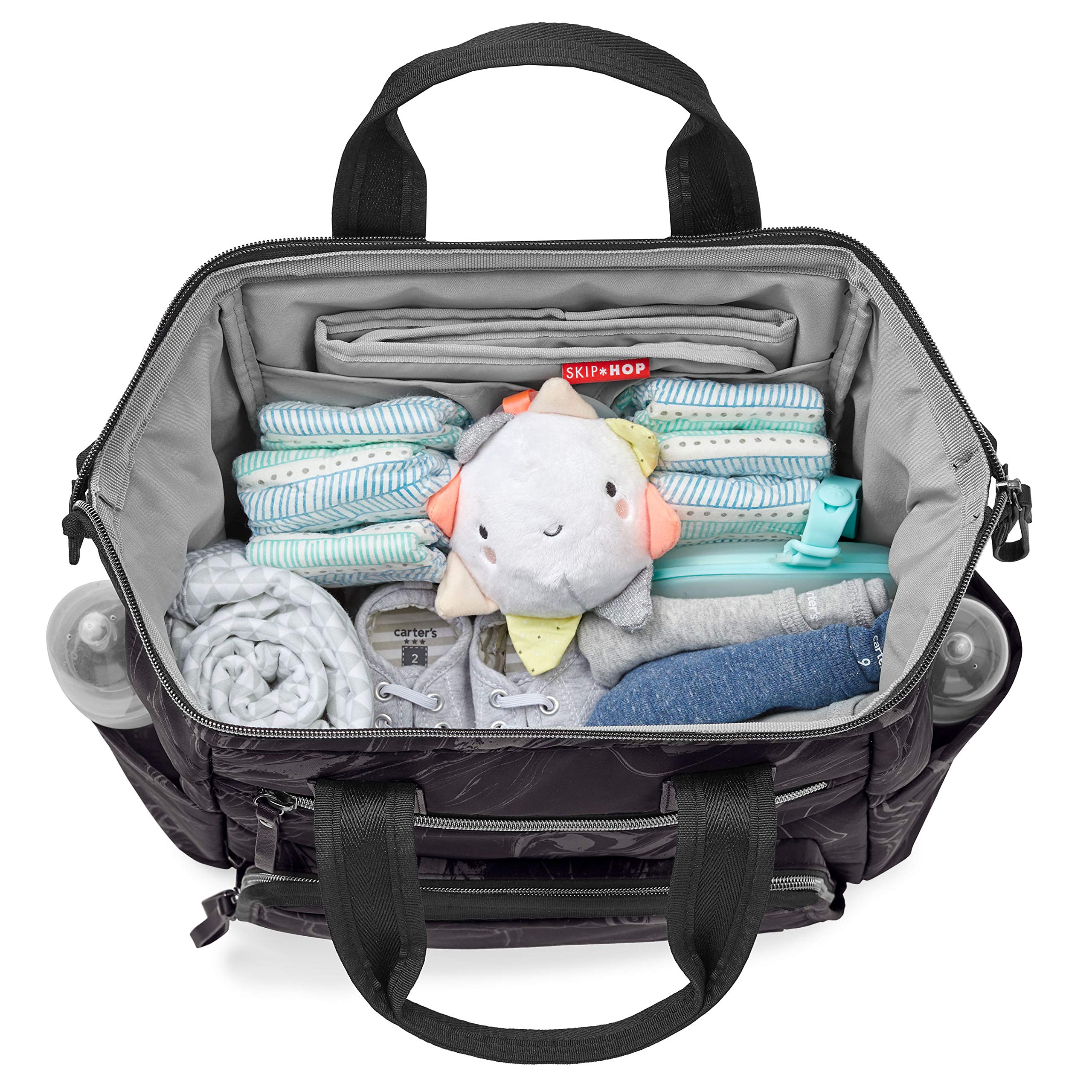 Skip Hop Diaper Bag Backpack: Mainframe Large Capacity Wide Open Structure with Changing Pad & Stroller Attachement, Black Marble