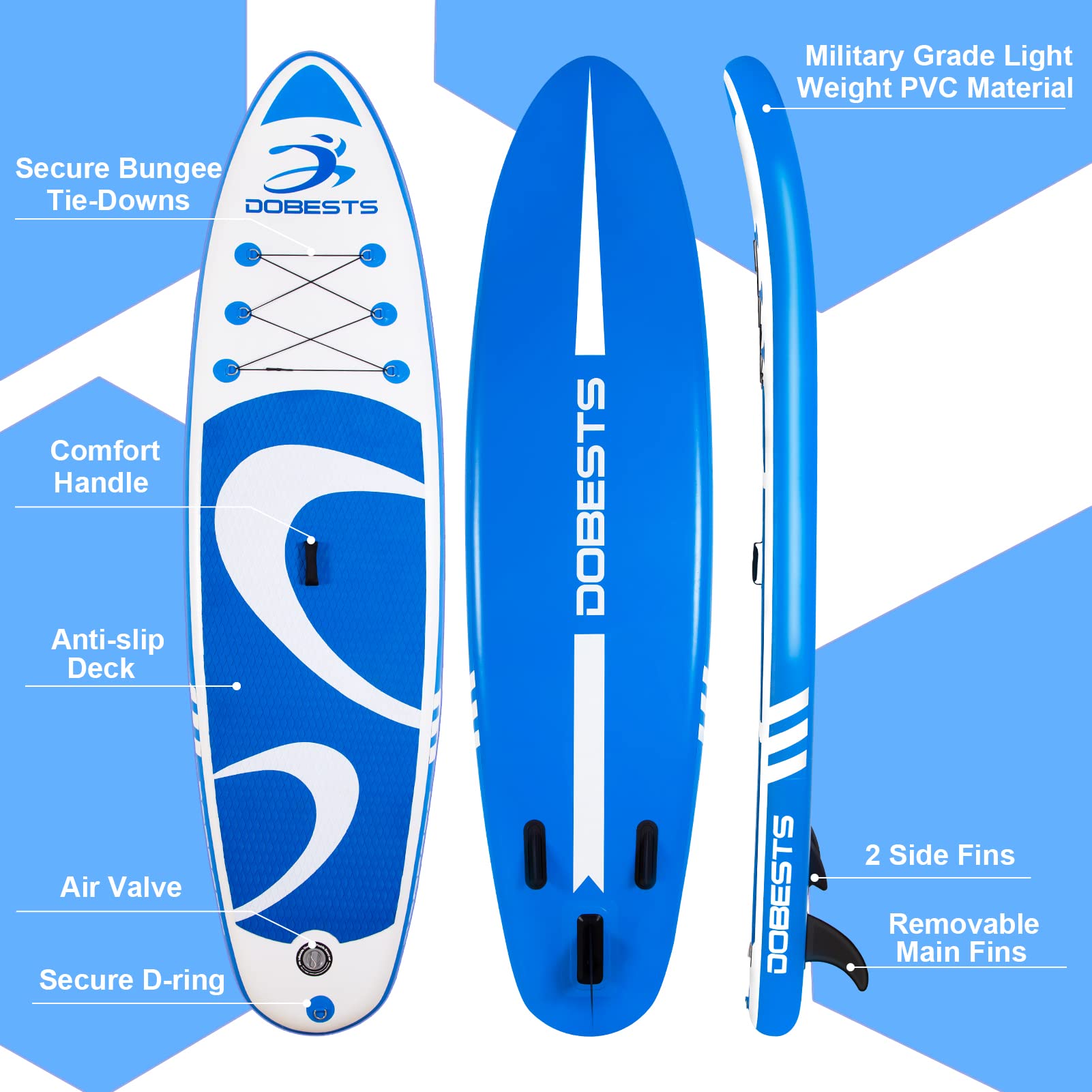 Stand Up Paddle Boards Adults Inflatable PaddleBoards 10'6"×33"×6" SUP with Non-slip Deck, Travel-Backpack Adjustable Paddle, Detachable-Fin, Hand Pump, Safety Leash, Repair Kit Fits (Blue)