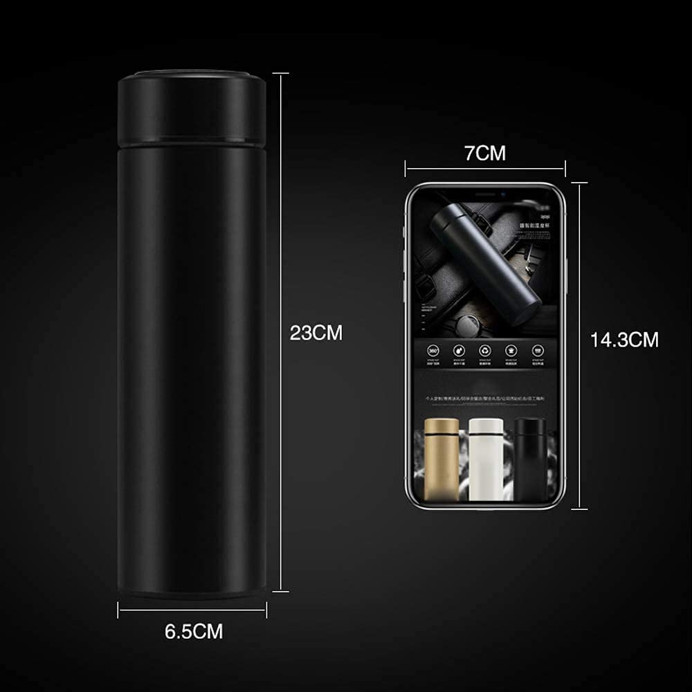 Water Bottle, Tea Infuser Thermoses, Travel Mug with Smart LCD Touch Screen, Keep Hot Or Cold, Car Portable Coffee Vacuum Cup, Anti-collision, Leak-proof, 18oz, Black, RXZER23