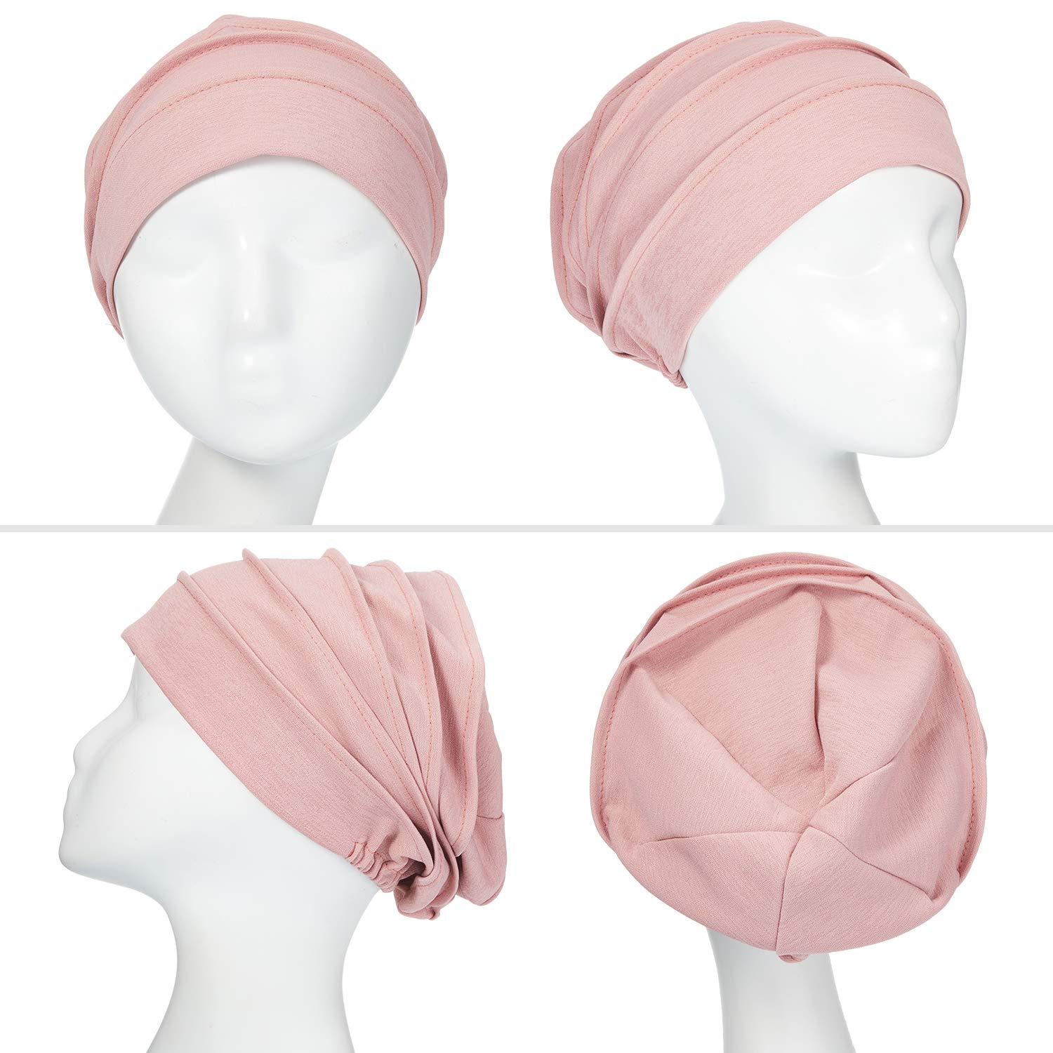 Syhood 4 Pieces Slouchy Beanies Hats Soft Cotton Sleep Cap Stretchy Sleeping Cap Headwear for Women (Black, Navy, Pink, Beige)
