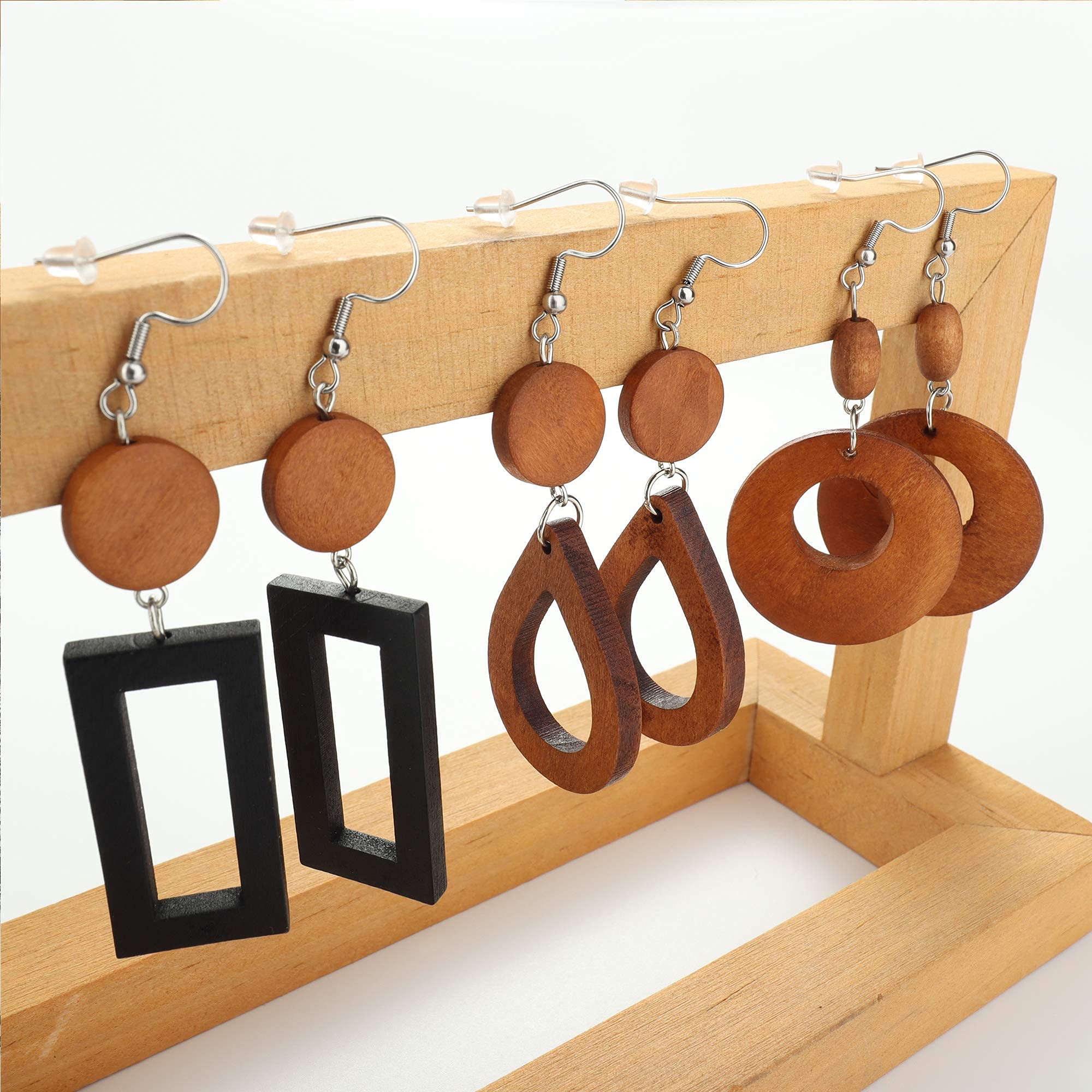 Udalyn 9 Pairs Wooden Earrings for Women African Natural Wooden Dangle Earrings Lightweight Drop Earrings Ethnic Statement Drop Earrings Set