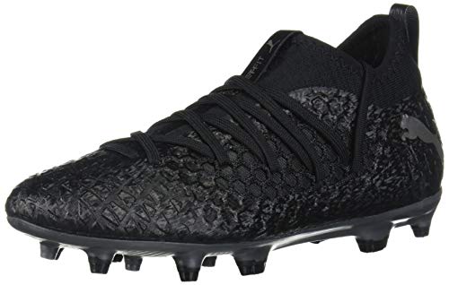Puma Unisex-Child Future 4.3 Netfit Firm/Artificial Ground Sneaker, Black Black Aged Silver, 2.5 M US Little Kid