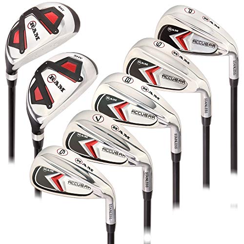 Ram Golf Accubar Mens Right Hand Clubs Iron Set 6-7-8-9-PW with Hybrids 24° and 27° (All Graphite - Standard Length, Regular)