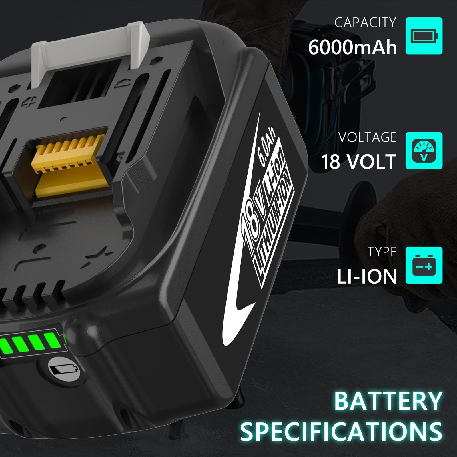 Upgrade to 6.0Ah Replacement for Makita 18V Battery Compatible with BL1860B 18V Battery Lithium-ion BL1850B BL1840B BL1830B BL1815B LXT-400 Cordless Power Tools with LED Indicator(Black)