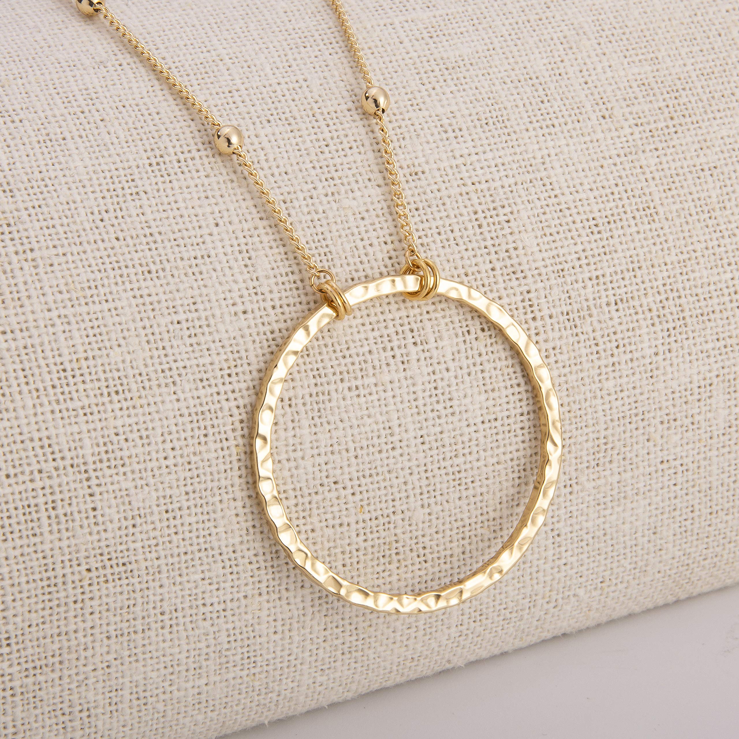 SOFYBJA Hammered Karma Open Circle Pendant Necklace Long Satellite Beaded Chain 18K Gold Plated Jewelry for Women